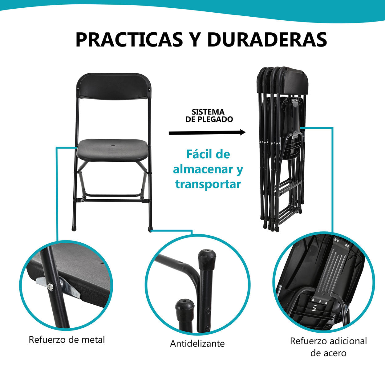 Set 10 Sillas Plegables plásticas para eventos, jardín y exteriores – Labba